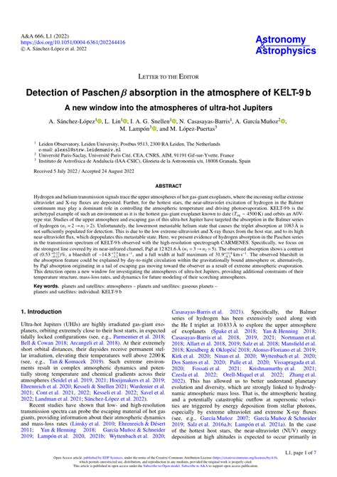 Pdf Detection Of Paschen Beta Absorption In The Atmosphere Of Kelt 9