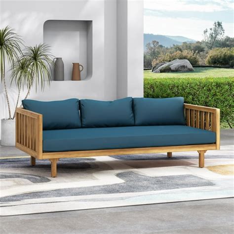 Gdf Studio Bordeaux Outdoor Acacia Wood 3 Seater Daybed With Cushions