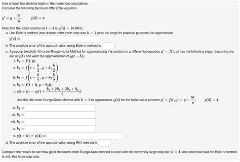 Solved Use At Least Five Decimal Digits In The Numerical Chegg