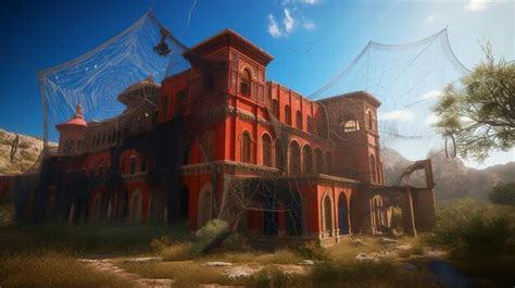 Premium Ai Image A Building In The Desert With A Spider Web On The Roof