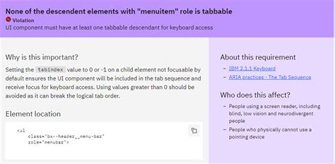 Accessability Violation None Of The Descendent Elements With Menuitem Role Is Tabbable