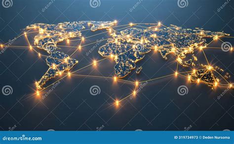 A World Map With Glowing Connections Between Different Countries Stock