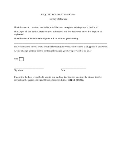 Fillable Online Baptism Request Form Austin Fax Email Print Pdffiller