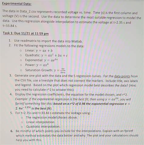 solved experimental data the data in data 2 csv represents