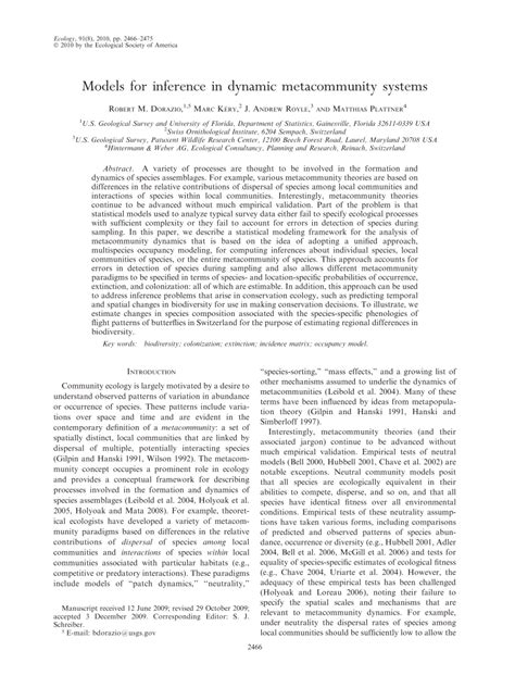 pdf models for inference in dynamic metacommunity systems