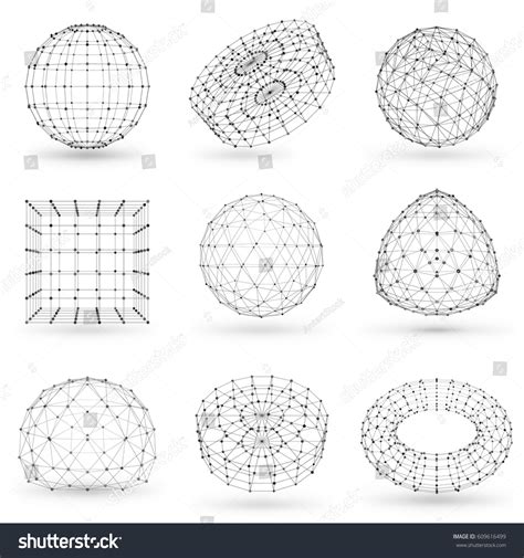 Set Wireframe Polygonal Elements Abstract Geometric Stock Vector 609616499 Shutterstock