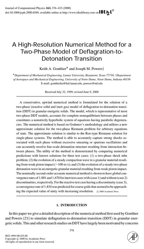 Solution A High Resolution Numerical Method For A Two Phase Model Of Deflagration To Detonation