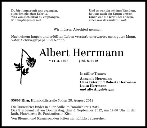 Traueranzeigen Von Albert Herrmann Rz Trauerde