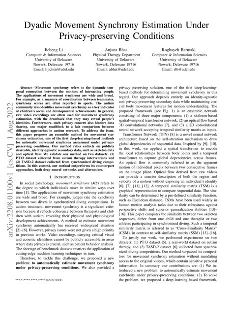 Pdf Dyadic Movement Synchrony Estimation Under Privacy Preserving