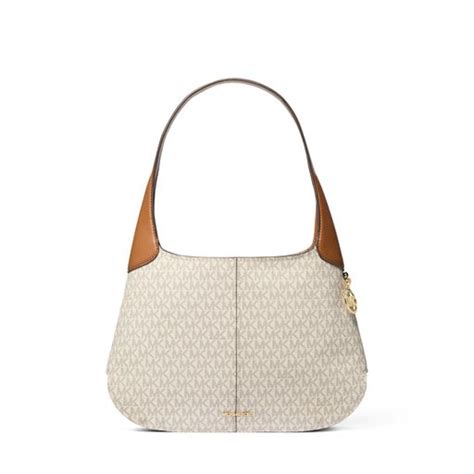 Michael Kors Alice Signature Logo Skuldertaske Vanilla Acorn