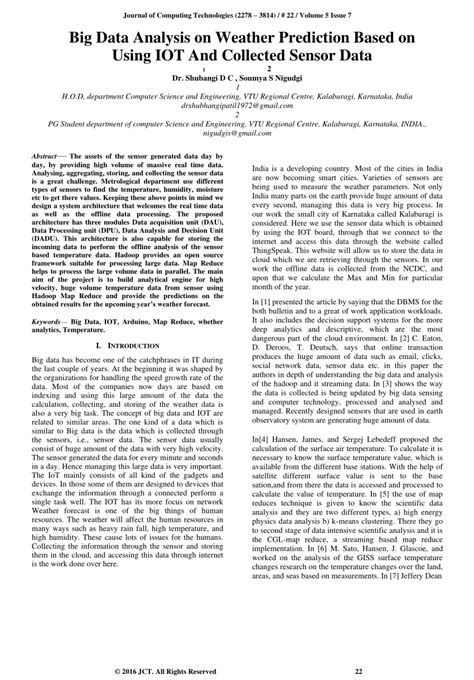 Pdf Big Data Analysis On Weather Prediction Based On Using Iot And