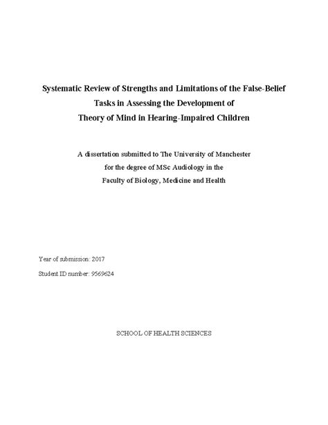 Dissertation Theory Of Mind Systematic Review Of Strengths And Limitations Of The False Belief