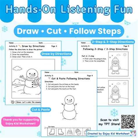 Winter Fun Listening And Following Directions Prek Kindergarten No Prep