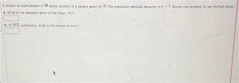 solved a simple random sample of 20 items resulted in a