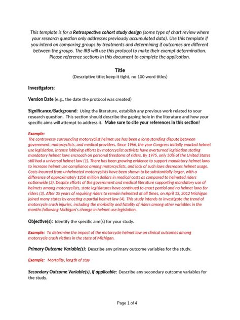 Retrospective Protocol Template 2 Pdf Statistics Sample Size