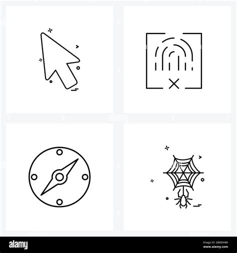 Set Of 4 Modern Line Icons Of Pointer Compass Id Pointer Vector