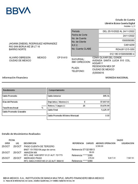 Estado De Cuenta Bbva Digital Pdf Bancos México