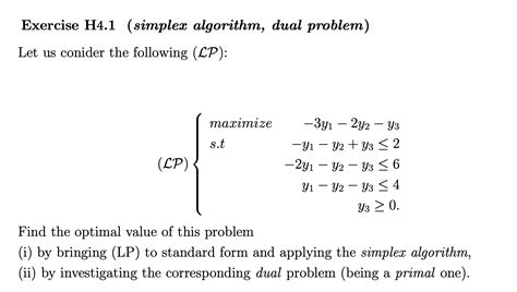 Solved Exercise H41 Simplex Algorithm Dual Problemlet Us
