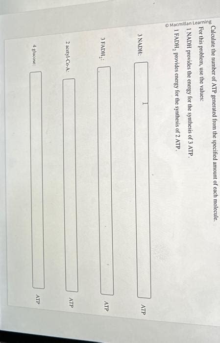 solved calculate the number of atp generated from the
