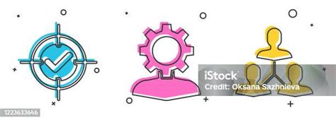 설정 대상 및 체크 마크 내부 기어와 프로젝트 팀 기본 아이콘인간 벡터 개념에 대한 스톡 벡터 아트 및 기타 이미지 개념