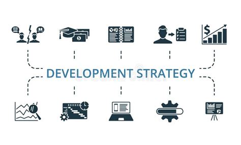 Development Strategy Icon Set Monochrome Simple Development Strategy Icon Collection Stock