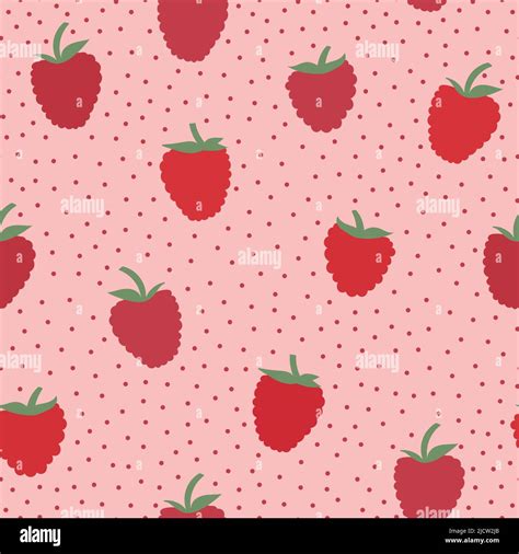 Cute Pink And Red Raspberry Seamless Vector Pattern Sweet Berry