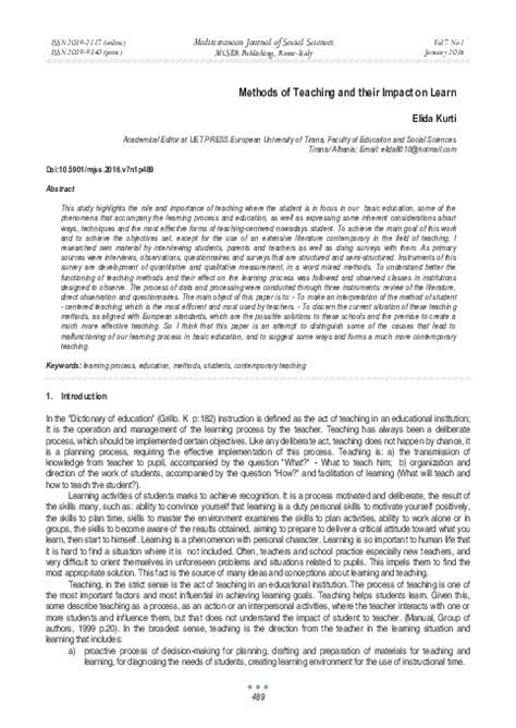 Pdf Methods Of Teaching And Their Impact On Learn