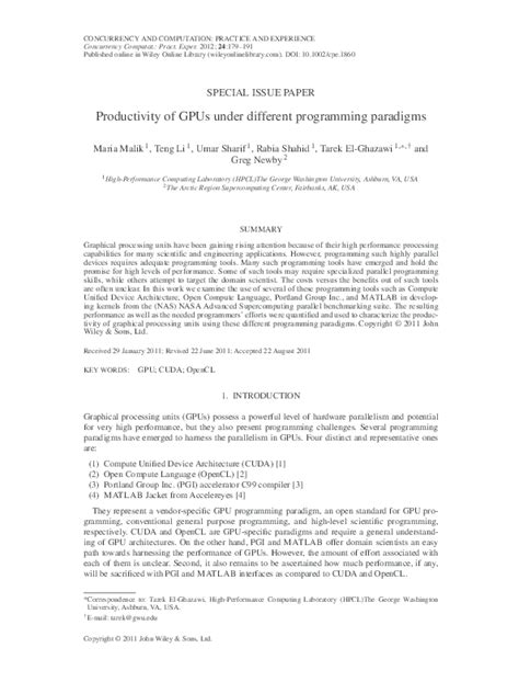 Pdf Productivity Of Gpus Under Different Programming Paradigms