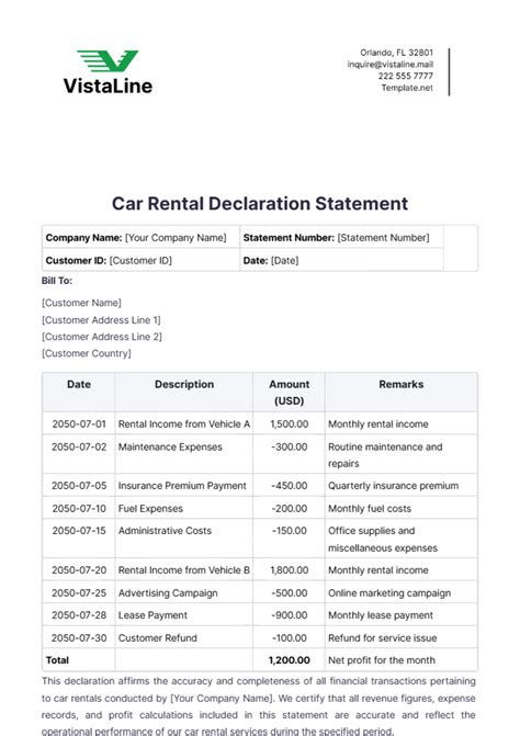 Free Car Rental Declaration Statement Template To Edit Online