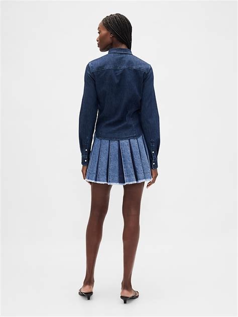 Pleated Denim Mini Skirt Gap