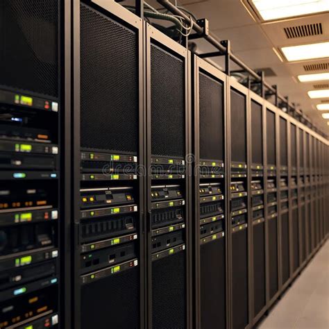 Data Center Server Racks With Glowing Led Light Networking Technology Equipment Digital