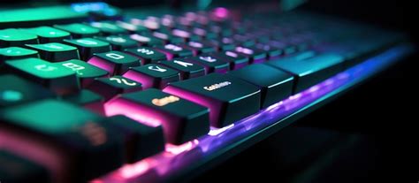 Premium Photo Working On A Neon Computer Keyboard With Colored Backlighting Selected Focus