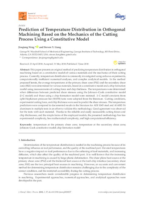 Pdf Prediction Of Temperature Distribution In Orthogonal Machining