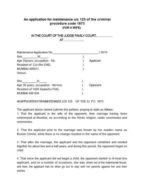 An Application For Maintenance Under Section 125 Of The Criminal