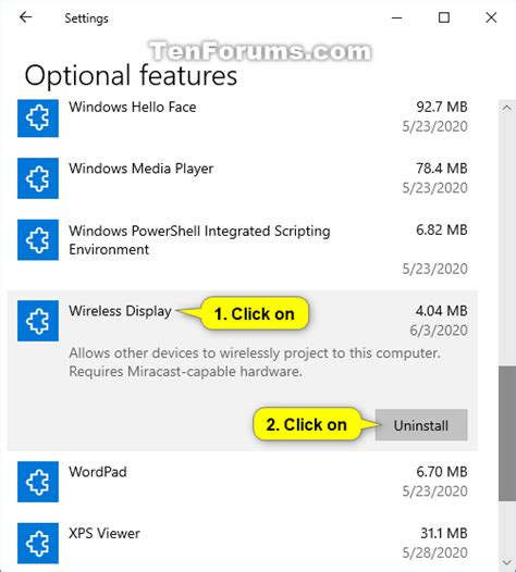 install or uninstall connect wireless display feature in windows 10