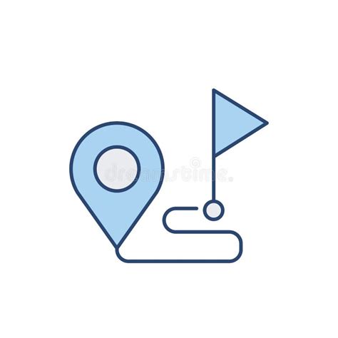 Location Pin And Route Thin Line Icon Color Blue Stock Vector