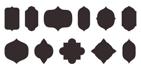 이슬람 창문 검은 실루 모양 컬렉션 아랍 무슬림 건축 프레임 프리미엄 벡터