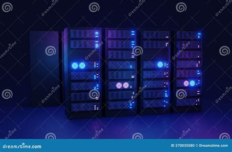 Data Center 3d Concept Illustration Cluster Of Powerful Servers Stock Illustration