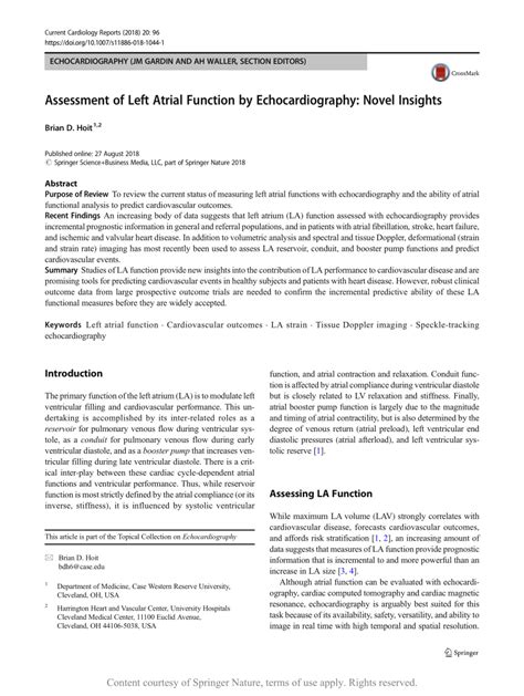 Assessment Of Left Atrial Function By Echocardiography Novel Insights