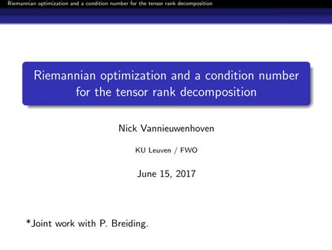 pdf riemannian optimization and a condition number for the tensor