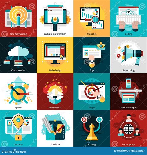 seo development icons stock vector illustration of icons 60752496