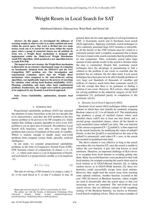 Pdf Weight Resets In Local Search For Sat
