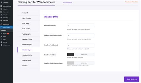 How Can I Customize The Header And Content Styles Of My Floating Cart Bright Plugins