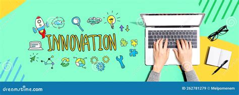 innovation theme with person using a laptop stock image image of