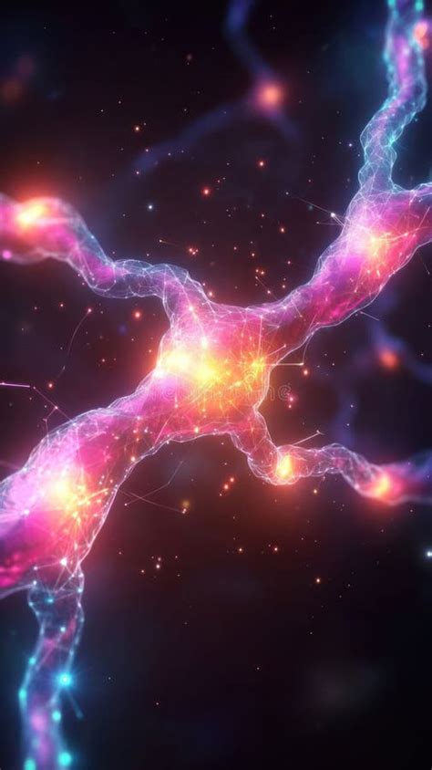A Vibrant Depiction Of A Neuron Showcasing Synaptic Connections And Neural Activity Stock