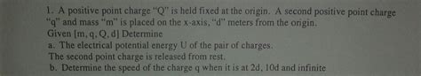 Solved A Positive Point Charge Q Is Held Fixed At The Chegg