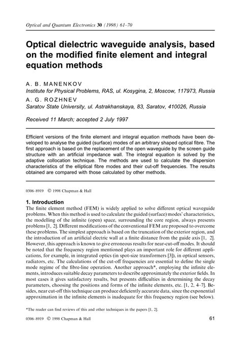Pdf Optical Dielectric Waveguide Analysis Based On The Modified Finite Element And Integral
