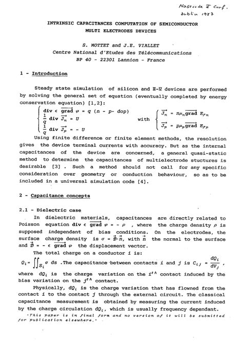 Pdf Intrinsic Capacitance Simulation Of Semiconductor Multielectrode Devices