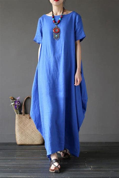 Blue Casual Linen Plus Size Summer Maxi Dresses 1640 Fantasylinen