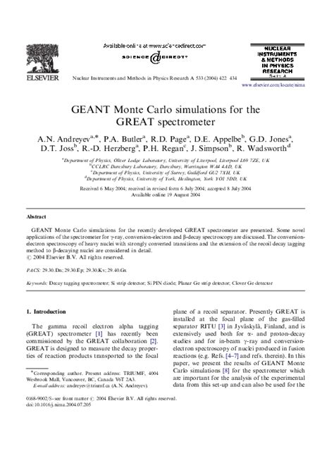 Pdf Geant Monte Carlo Simulations For The Great Spectrometer